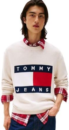 Tommy Hilfiger TJM REG Melange Flag Sweat-shirt pour homme, Blanc antique, M