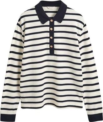 GANT Breton Stripe LS Pique Polo, crème, XL Femmes