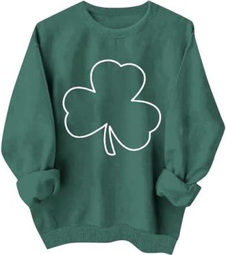 Generic Sweat-shirt tr&egrave;fle irlandais pour femme - Chemise de la Saint-Patrick - Pull fantaisie amusant &agrave; manches longues - Col rond - Pull en forme de coeur -