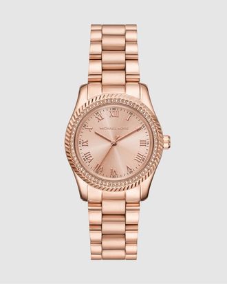 Michael Kors Lexington Uhr aus ros&eacute;goldfarbenem Edelstahl mit drei Zeigern in Ros&eacute;gold
