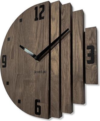 FlexiStyle Wanduhr Asymmetry wanduhr Eiche Badezimmer Wohnzimmer Holz modernDurchmesser ohne tickgeräusche holzoptik (Eiche/Braun, 30cm)