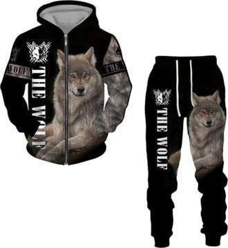 Generic Surv&ecirc;tement d&eacute;contract&eacute; pour homme avec imprim&eacute; loup 3D et poches zipp&eacute;es, 019, XXL