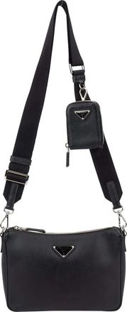 Prada Crossbody Bags - Prada Black Saffiano Leather Triangle Vitello Cros - Gr. unisize - in Schwarz - f&uuml;r Damen