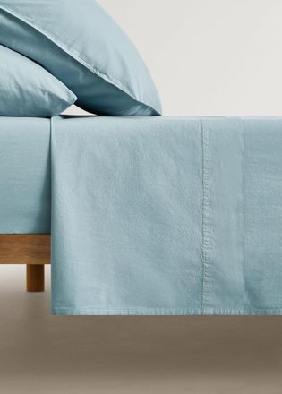 Mango Drap plat enfant en coton lav&eacute; double surpiq&ucirc;re lit 90 cm vert d&acute;eau - Home - Lit 90 cm - MANGO HOME