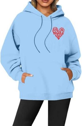 Generic Sweat-shirt pour femme XXL Streetwear &agrave; la mode Sweat &agrave; capuche Coupe &agrave; manches longues avec motif de coeur romantique Haut d&eacute;contract&eacute; pour femme pou