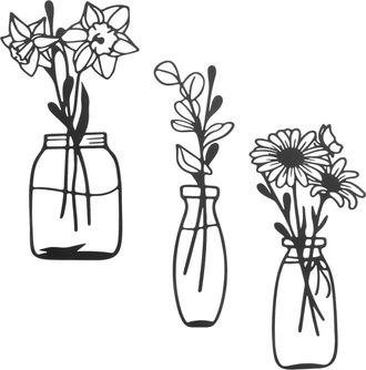 Artibetter 3 St&uuml;ck Moderne Metallblumen Wandvase Schwarz Dekorative Eisenkunst f&uuml;r Innenr&auml;ume Vielseitige Wanddeko f&uuml;r Wohnzimmer Kinderzimmer Balkon und Garten 