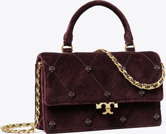 Tory Burch Mini Bunny Knot Tasche aus Samt mit Tragegriff oben