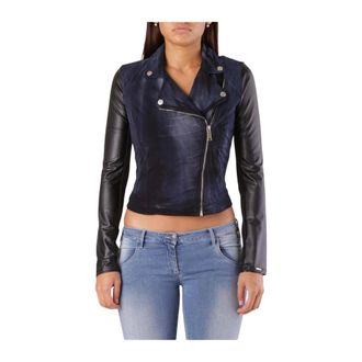 Met Met, Femme, Vestes, Bleu, Taille: 38 FR Veste &agrave; Manches Contrast&eacute;es et Fermeture &Eacute;clair