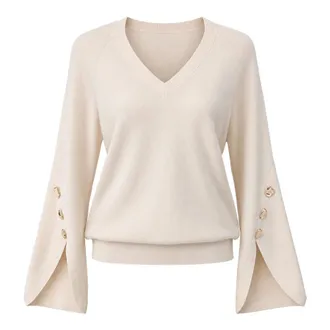 Liu Jo Pull &agrave; col en V - Femme - Pulls - Beige - Taille: 42 FR