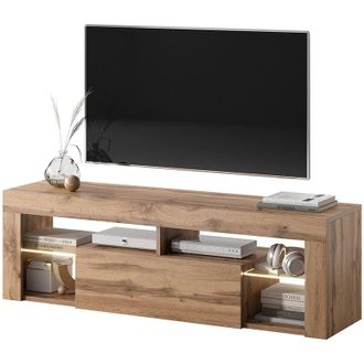 Selsey Selsey BIANKO - TV-Lowboard stehend in Lancaster Eiche mit Klappe und LED-Beleuchtung, 140 cm