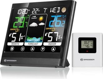 Bresser MeteoTemp BF Funk Wetterstation mit Touch-Display, Außensensor, Wettervorhersage, Raumklima-Indikator, Temperatur-, Luftfeuchtigkeit- und Empfang des 
