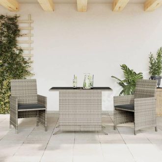 vidaXL Vidaxl - Ensemble de bistro 3 pcs et coussins gris clair r&eacute;sine tress&eacute;e