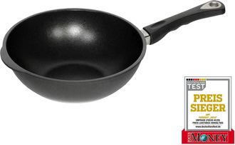 AMT Gastroguss Wok 28 cm Ø, 11 cm hoch, Wokpfanne, nicht induktionsgeeignet, fester Stiel, Lotan Antihaft-Veredelung, Gusspfanne (Aluguss), AMZN-1128S
