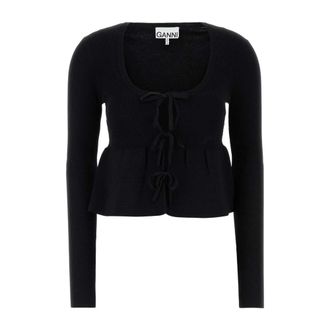 Ganni Stretch Viscose Blend Schwarze Strickjacke - - Knitwear - Damen - Schwarzk - S
