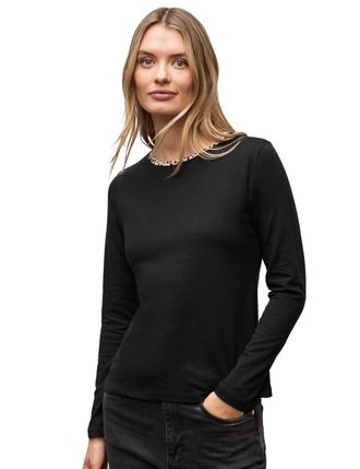 Street One Damen 3228739 Jersey-Shirt mit Leo-Detail, Black, 46