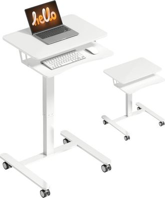 HOMCOM Bureau assis-debout - HOMCOM - hauteur r&eacute;glable pneumatique - plateau clavier et roulettes - acier - 65 x 60 x 71-107 cm - blanc