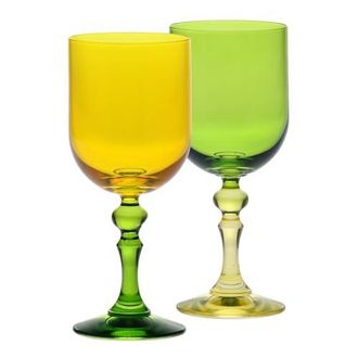 Krosno Verres &agrave; vin rouge et blanc color&eacute;s, mocktails et eau - 2 x 300 ml - Collection Bubble - Vert et orange - Cristal sans plomb - Peints &agrave; la main