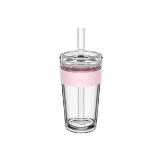 KeepCup Longplay Eiskaffeebecher aus doppelwandigem Glas mit Deckel und Strohhalm, 454 ml, Pashmak