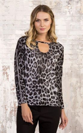 Passioni Strickpullover mit Leomuster und Strassdetails