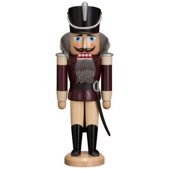 Seiffener Volkskunst | Nussknacker aus dem Erzgebirge | Husar mit S&auml;bel 37 cm | Nussknacker Deko Figur | Original Erzgebirgische Volkskunst | 11212/7 | aubergine lasiert