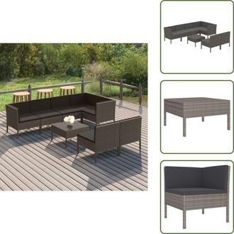 vidaXL 8-tlg. Garten-Lounge-Set mit Auflagen Poly Rattan Grau - Gartenm&ouml;beln - Loungem&ouml;bel - Outdoor-Wohnzimmer - Rattanm&ouml;bel - Poolparty