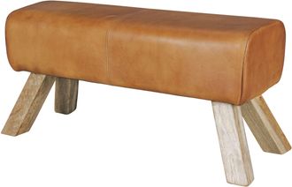 WOHNLING Design Sitzhocker WL5.105 Holz 90x30x43 cm Leder Modern Springbock, Lederhocker mit Holzbeinen, Massivholz Hocker mit Leder, Springbock Turnbank Gepol