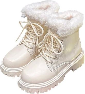 Generic Bottines Femme &agrave; Lacets Plateforme Doublure Peluche Polaire Chaude Bottes dHiver Chunky Semelle Antid&eacute;rapante L&eacute;g&egrave;res Chic et Elegant Style Britanniqu