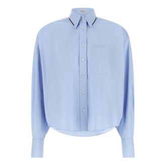 Brunello Cucinelli Monili Besatz Crop Shirt - - Blouses & Shirts - Damen - Blau - S