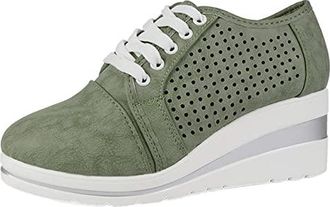 Generic Chaussures de marche &agrave; enfiler pour femme - Chaussures compens&eacute;es respirantes en cuir - Antid&eacute;rapantes - L&eacute;g&egrave;res et confortables - Chaussures de loisi