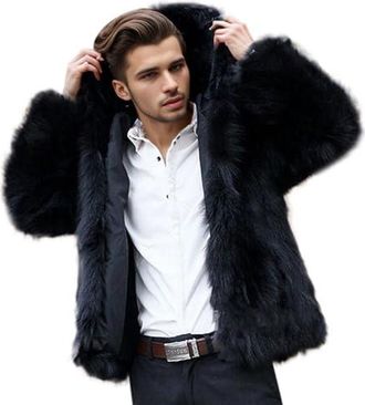 Generic Hommes thermique Faux manteau polaire Super chaud fourrure poids lourd doubl&eacute; veste d hiver avec n23