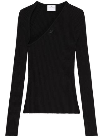 Courrèges Geripptes Slash Strickoberteil - Schwarz