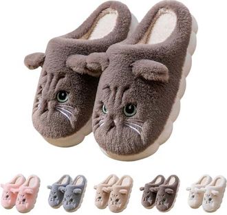 Generic Pantoufles pour femme en forme de chat mignon en peluche - Chaudes, douces et confortables en mousse à mémoire de forme - Chaussures décontractées à e