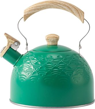 Generic Wasserkocher mit klappbarem Holzgriff, 2,5 Liter Pfeifkessel, lebensmittelechter Edelstahl-Teekessel für alle Herdarten, Grün