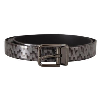 Dolce & Gabbana Luxuri&ouml;ser Grauer Lederg&uuml;rtel mit Metallschnalle - - Accessories - Herren - Mehrfarbig - ONE SIZE