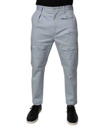 Dolce & Gabbana Mens Light Blue Cotton Cargo Tapered Pants Elastane