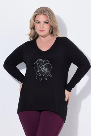 Miamoda T-Shirt Longshirt A-Linie Glitzerbl&uuml;te Langarm