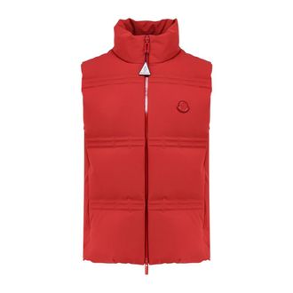 Moncler Rote &auml;rmellose Rei&szlig;verschlussjacke mit gepr&auml;gten Details - - Jackets - Herren - Rot - XL