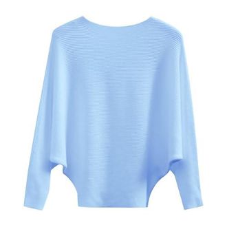 Generic Pull pour femme - Col rond - Coupe ajust&eacute;e - Uni - Ray&eacute; - Couleur unie - Confortable - Manches longues - Pull chaud en tricot fin pour lautomne, bleu 