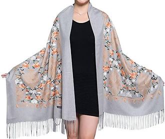 GFM Ch&acirc;le Style Pashmina Texture Cachemire Brod&eacute; - Automne-Hiver - Saint Valentin F&ecirc;te des M&egrave;res No&euml;l (EMBSHL-A), 3 Gris, L