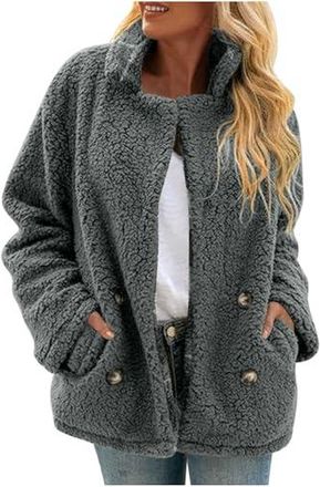 Generic Manteau en polaire pour femme - Cardigan surdimensionné ouvert sur le devant, chaud pour lhiver, manteau coupe-vent, haut sherpa pelucheux pour femme,