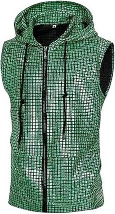 Generic DENGJIAMY D&eacute;bardeur &agrave; capuche &agrave; paillettes pour homme tendance Discoth&egrave;que Rave Tenues Chemise Fasion V&ecirc;tements Hommes D&eacute;contract&eacute; Zip Up T-shirts san