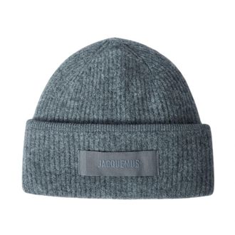 Jacquemus Logo Motiv Beanie M&uuml;tze - - Accessories - unisex - Grau - ONE SIZE