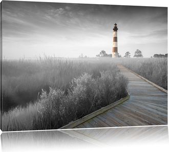 Pixxprint schöner Leuchtturm mit Steg B&W, Größe: 100x70cm, Leinwandbild, fertig gespannt, Wandbild, Dekoration, Kunstdruck, kein Poster