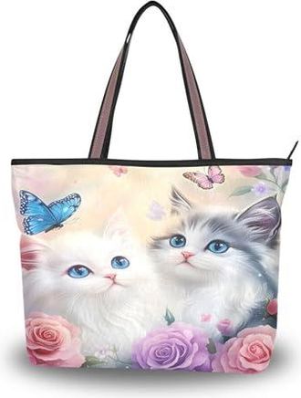 Alaza Grand sac fourre-tout, sac à bandoulière pour femme, grande capacité, sac à main décontracté, sac de courses girafe avec poches zippées, L, Cats I2047