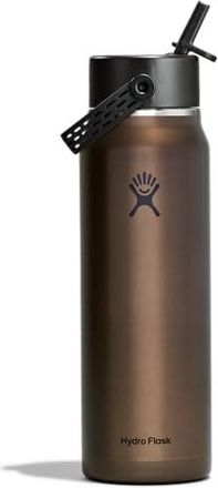 Hydro Flask Lightweight Wide Flex Straw Cap Bottle 946 ml (32oz) -Edelstahl, auslaufsicher mit Trageband - Isoliert, 24 Std. kalt - Sp&uuml;lmaschinenfest- Obsidian