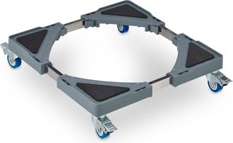 Relaxdays Pflanzenroller, ausziehbarer Blumenroller, BxT: 44x44-70x70 cm, für Blumentopfe, innen & außen, grau/Silber