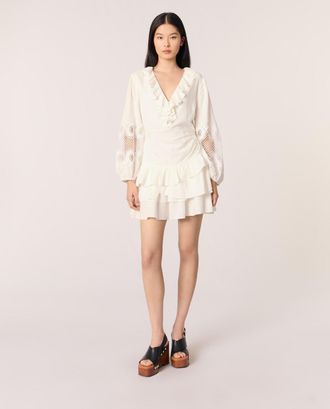 Maje Kleid Mit Volants Und Stickereien - Ecru - Gr&ouml;&szlig;e 34 - Maje