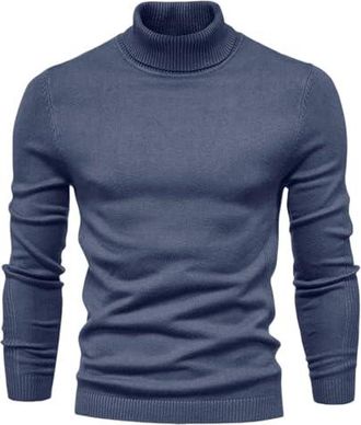 Generic Pull en coton tricot&eacute; &agrave; manches longues pour homme avec col haut, haut en tricot uni pour lautomne et lhiver, gris fonc&eacute;, XXL