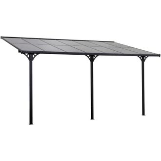 OUTSUNNY Pergola rigide alu. polycarbonate dim. 4,35L x 3l x 2,7H m pavillon de jardin adossable gris