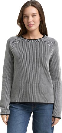Tom Tailor Damen 1049187 Strickpullover mit Rundhalsausschnitt, 39245-Black White Plaited Knit, 3XL